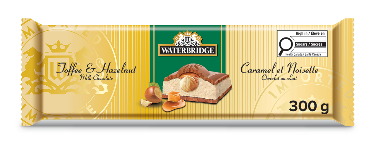 Hazelnut & Toffee Filled Milk Chocolate Bar 300g | Waterbridge ...